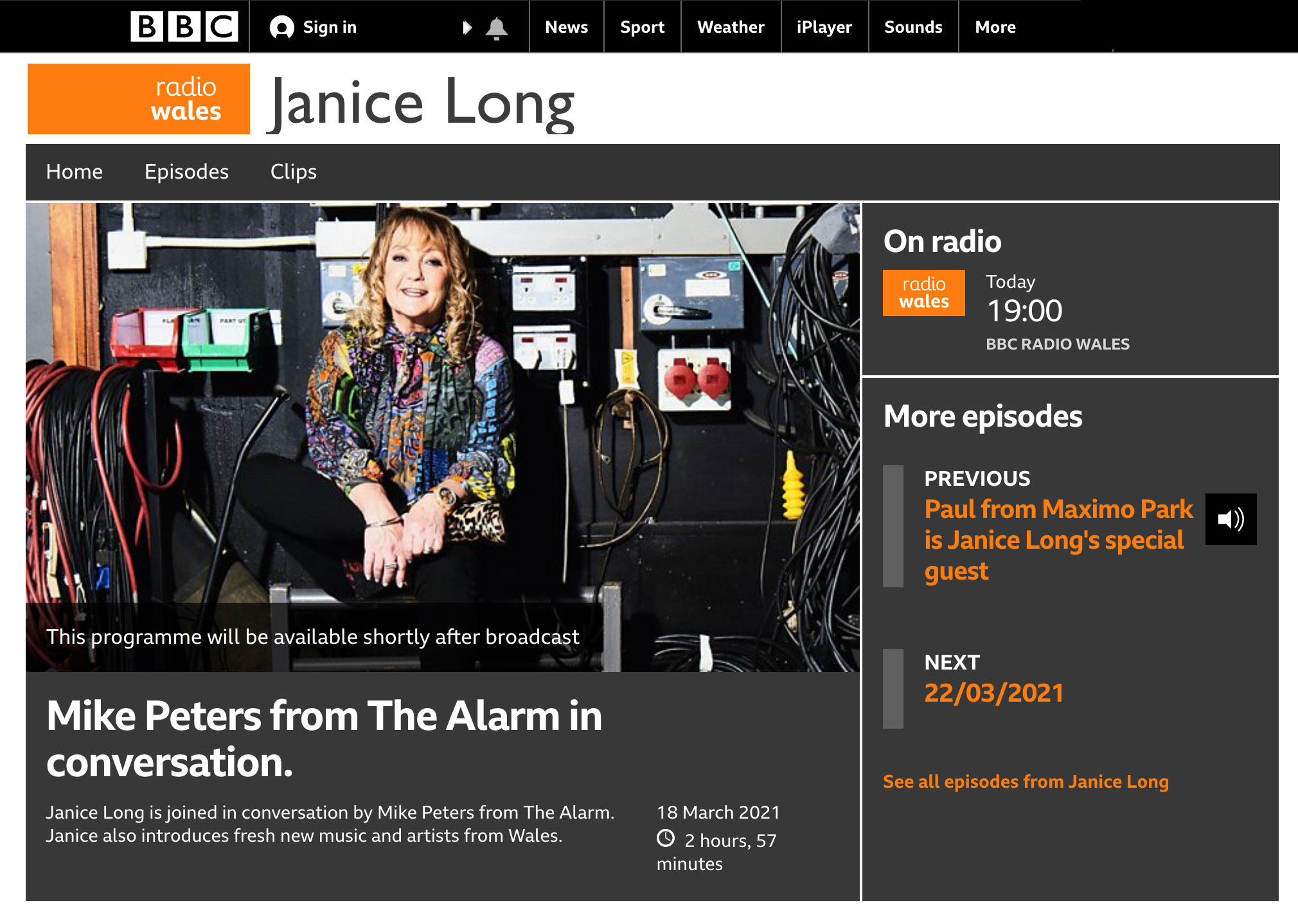 Mike Peters in Conversation with BBC’s Janice Long Tonight at 2000 plus ...